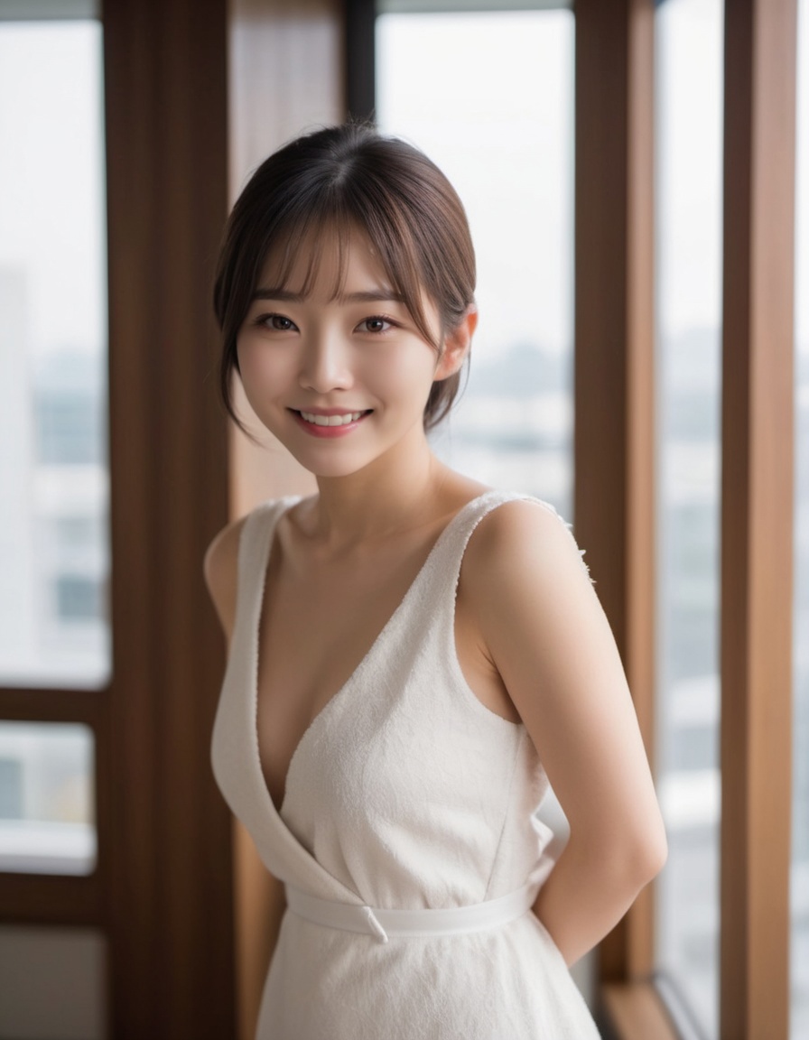 A close up of a woman in a white dress posing for a picture - SeaArt AI