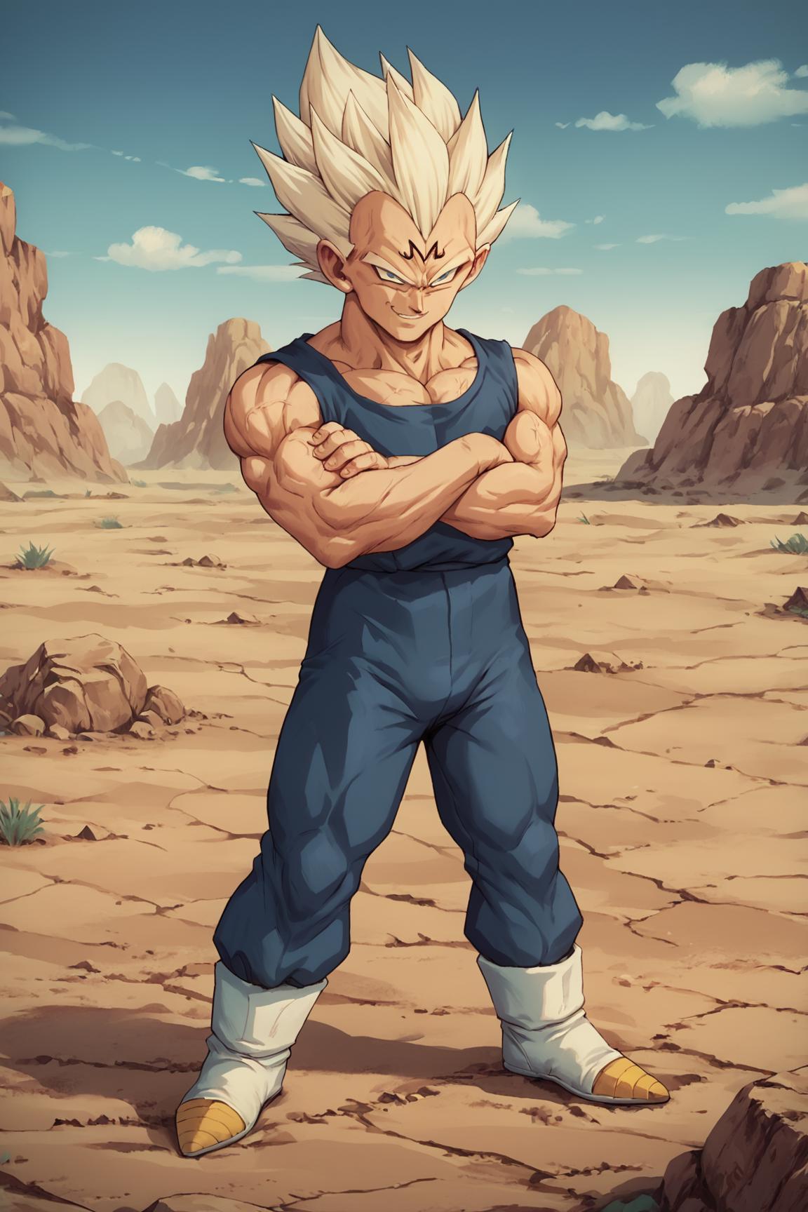 A cartoon of a young gohan standing in the desert - SeaArt AI