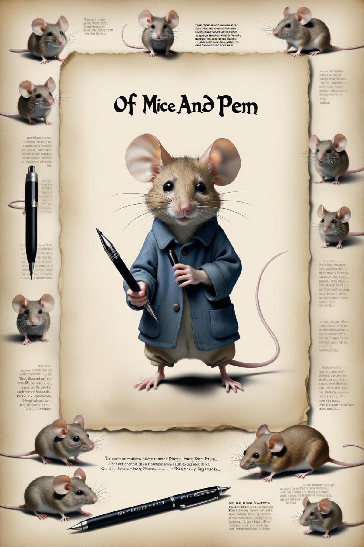 A poster of a mouse with a pen and a paper - SeaArt AI