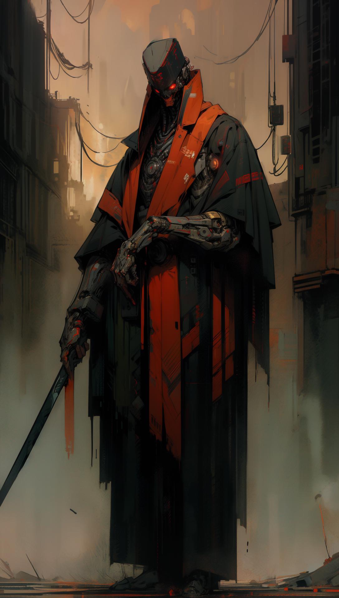 A painting of a man in a red robe holding a sword - SeaArt AI