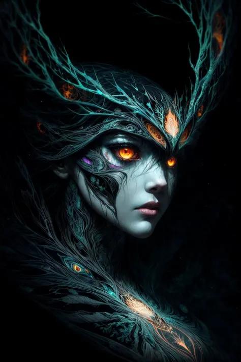 A woman with glowing eyes and a dark hair - SeaArt AI