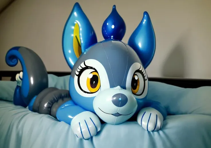 There is a blue and gray cat laying on a bed - SeaArt AI