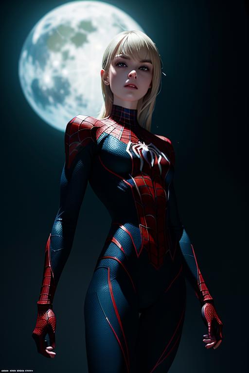 Spider - man in a wet suit crouches down in front of a full moon ...