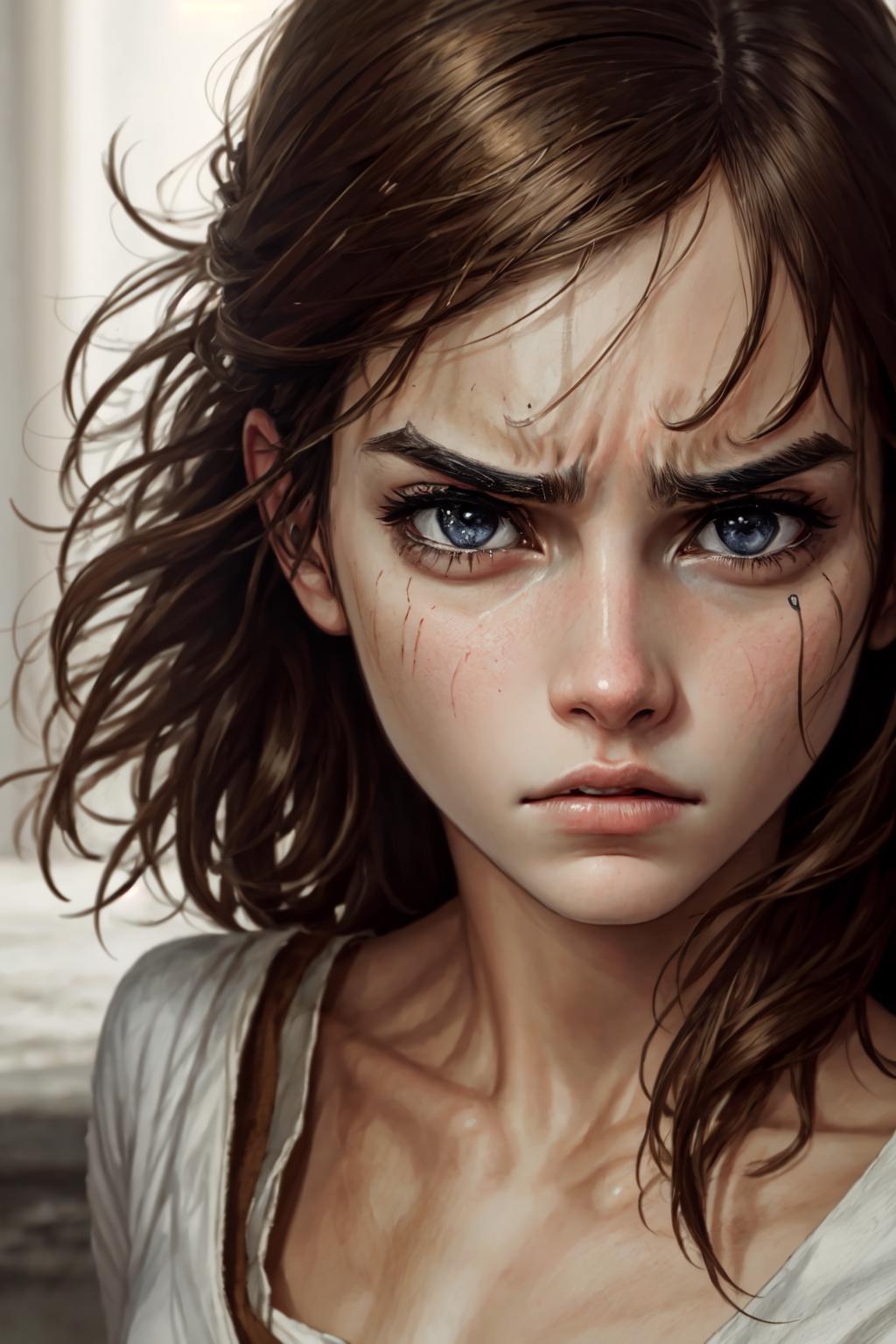 A woman with a very big face and a very big frown - SeaArt AI