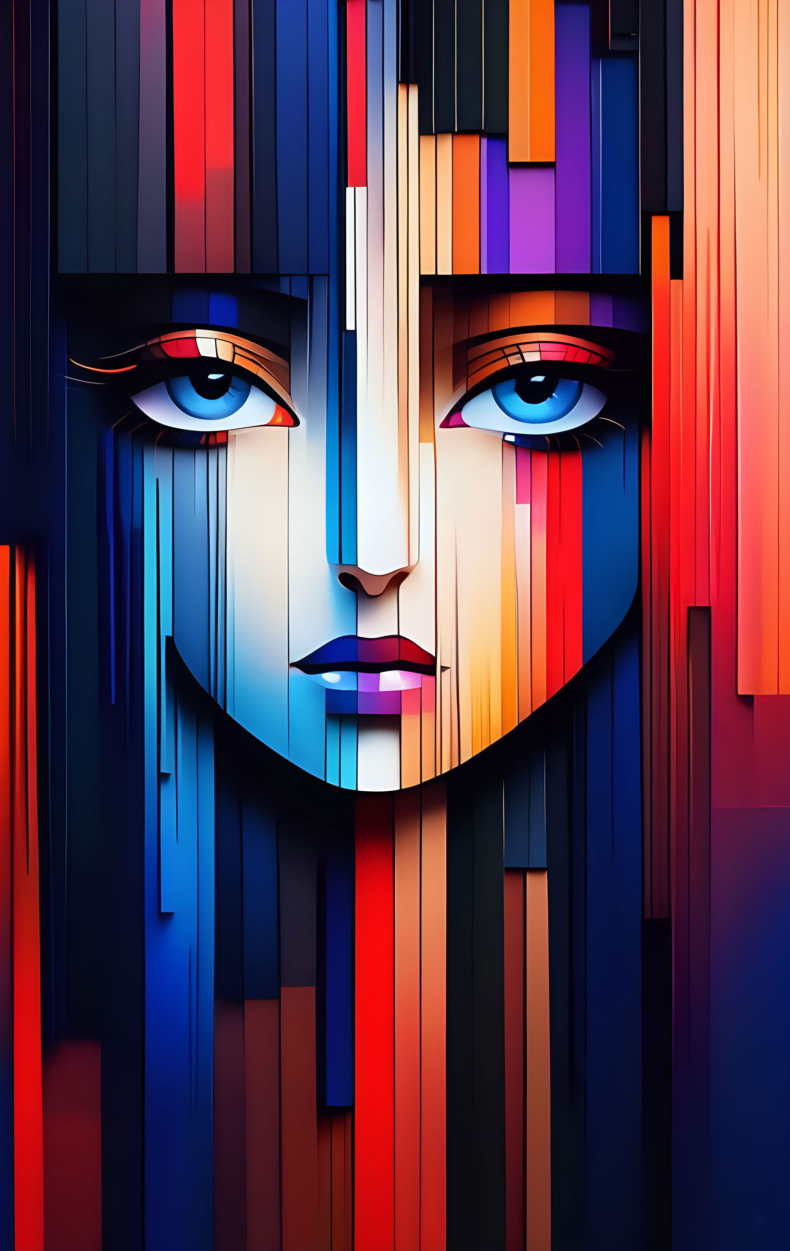 A close up of a face with a multicolored background - SeaArt AI