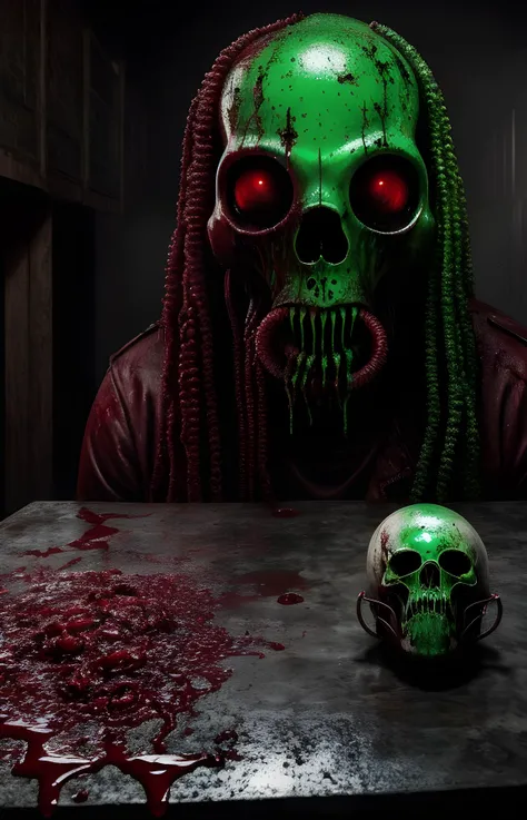 A close up of a person with a green mask and a green skull - SeaArt AI