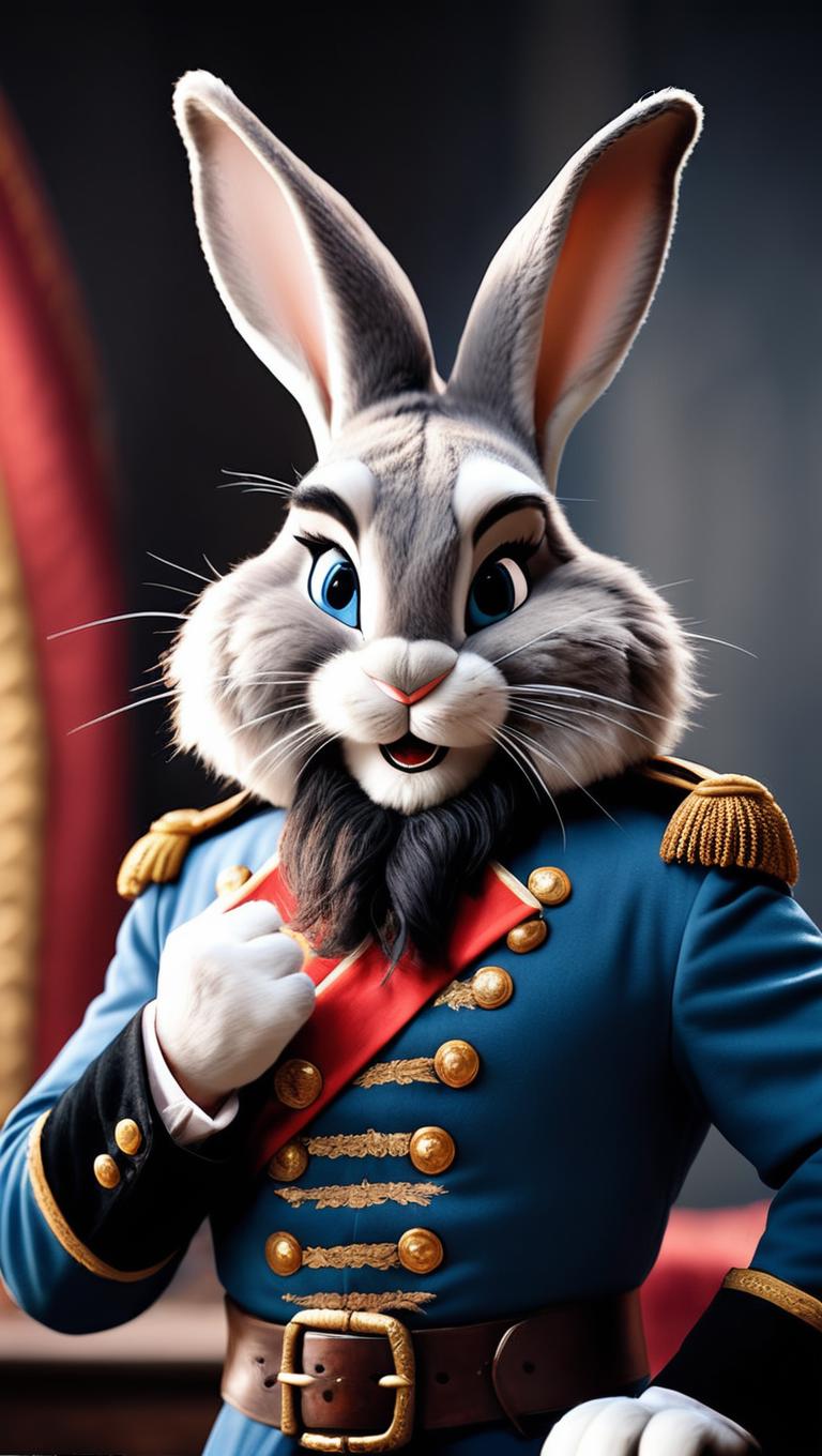 A close up of a rabbit dressed in a military uniform - SeaArt AI