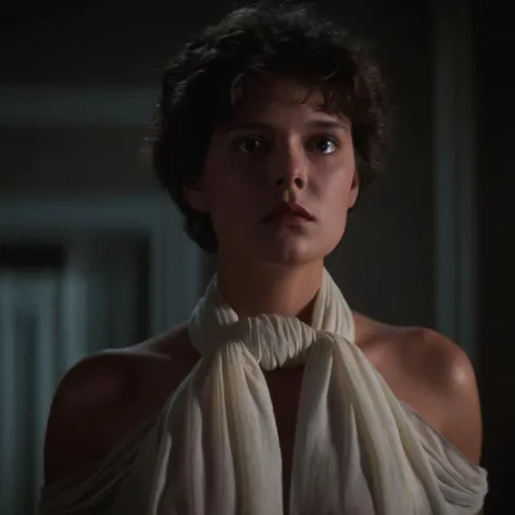 A woman in a white dress with a scarf around her neck - SeaArt AI