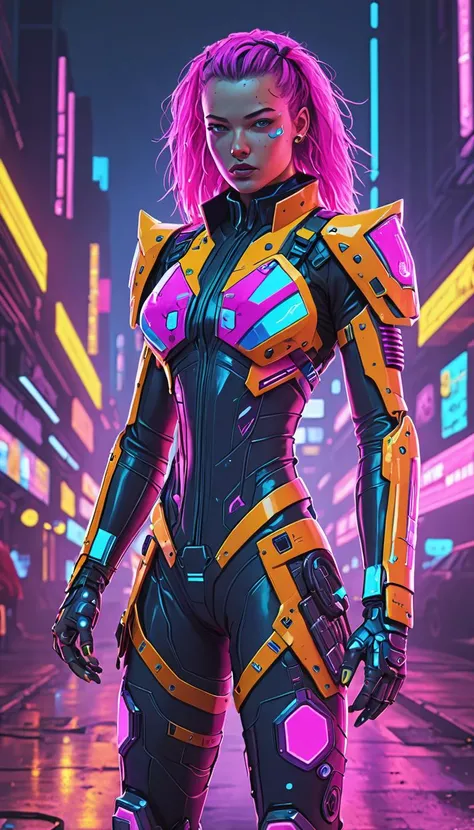 A woman in a futuristic suit standing in a city at night - SeaArt AI