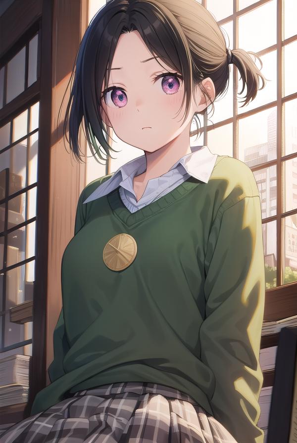 Anime girl sitting on a window sill looking out the window - SeaArt AI