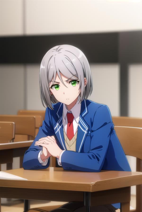 Anime character sitting at a desk with a laptop in front of her - SeaArt AI