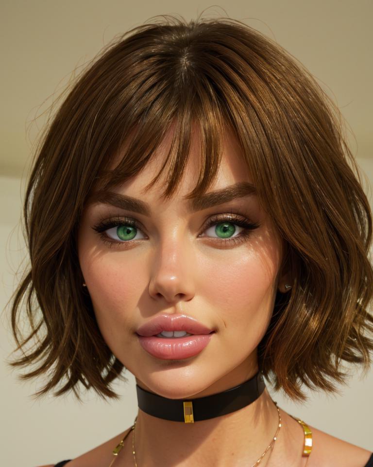 A close up of a woman with a choke and a choke necklace - SeaArt AI