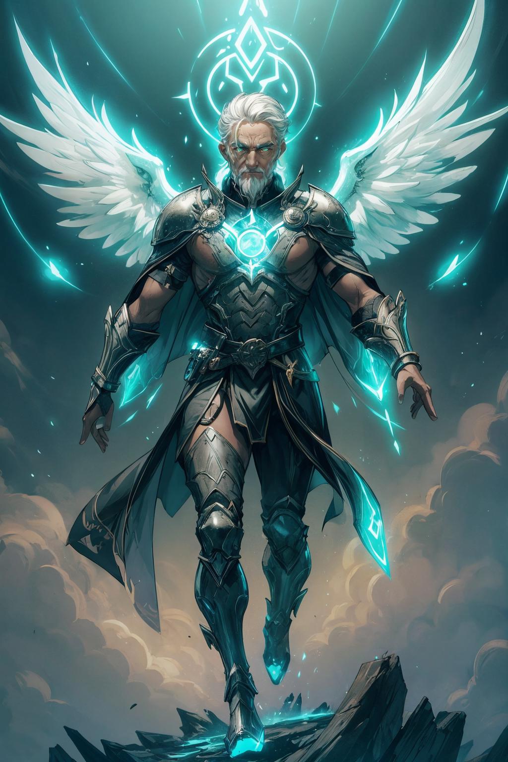 A digital painting of an angel with wings and a glowing halo - SeaArt AI