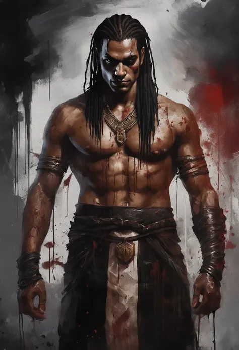A painting of a man with dreadlocks and blood on his face - SeaArt AI