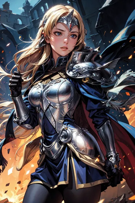 A woman in armor standing in front of a castle - SeaArt AI