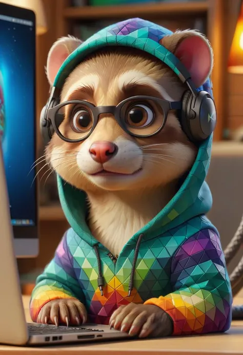 A close up of a mouse wearing glasses and a hoodie - SeaArt AI