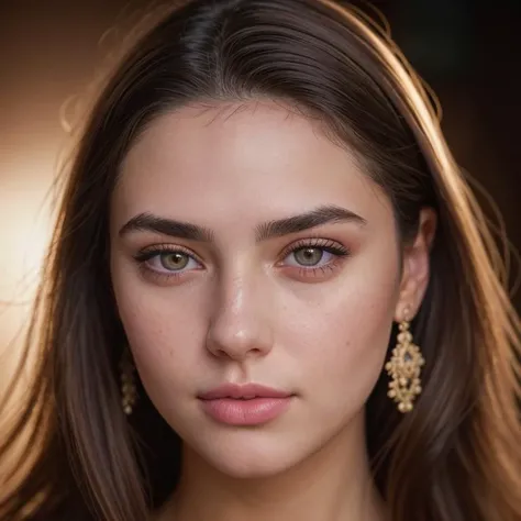 A close up of a woman with long hair and earrings - SeaArt AI