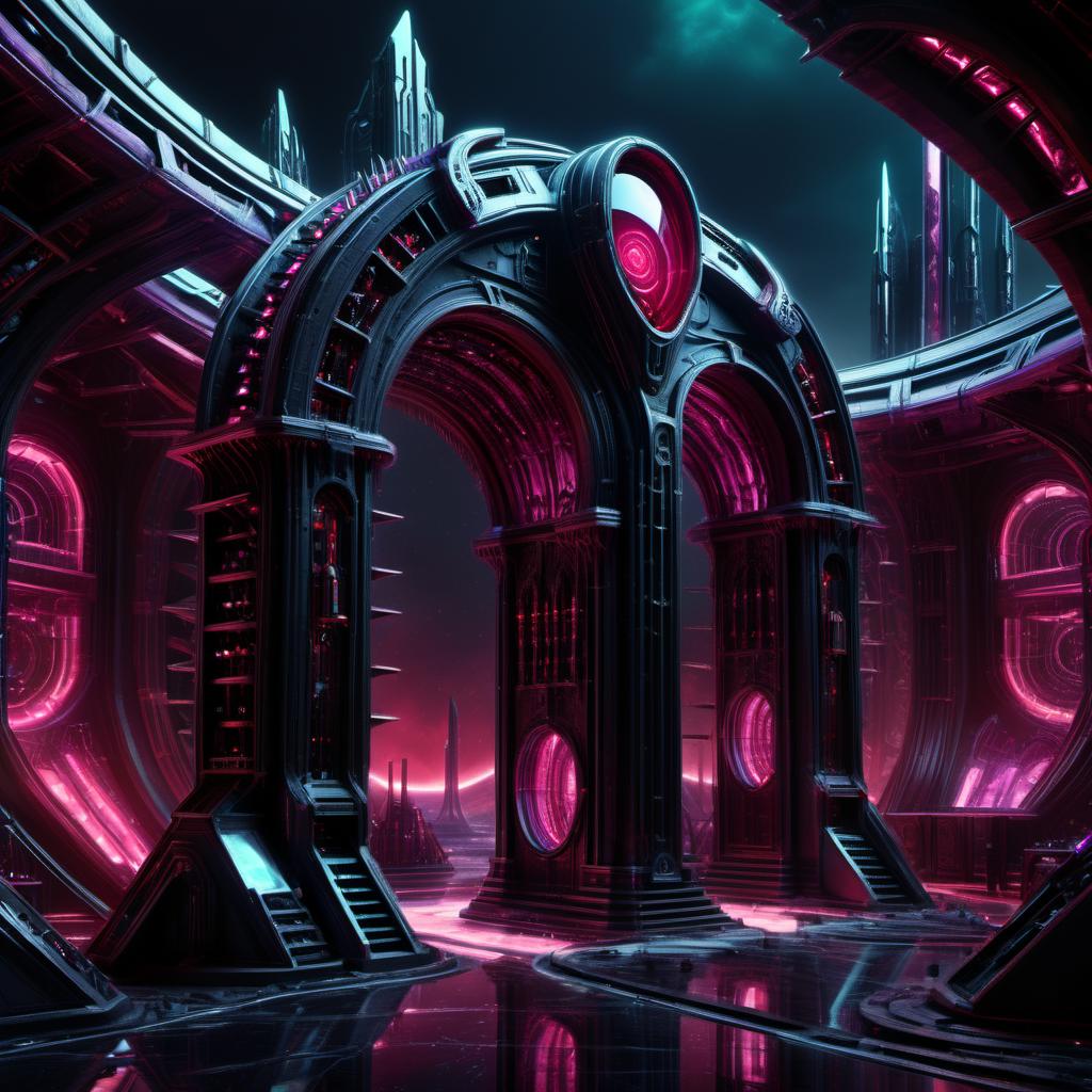 A futuristic sci - fio scene with a futuristic arch and stairs - SeaArt AI