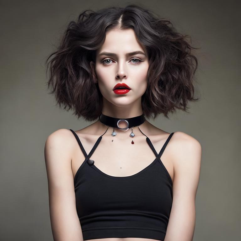 A woman with a choke and a choke necklace on her neck - SeaArt AI