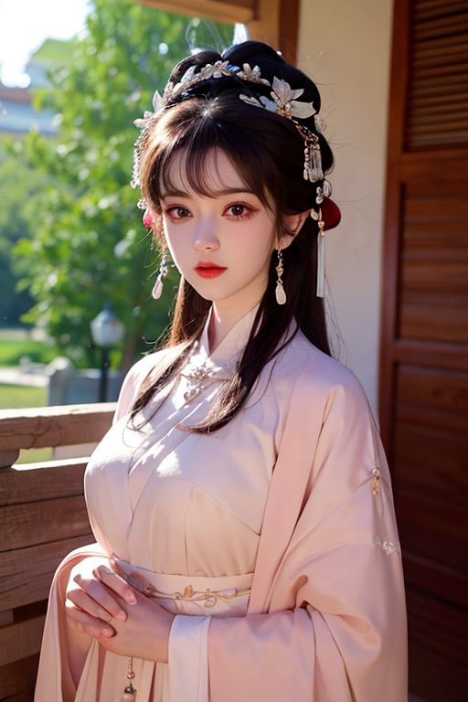 A close up of a woman in a pink dress posing for a picture - SeaArt AI