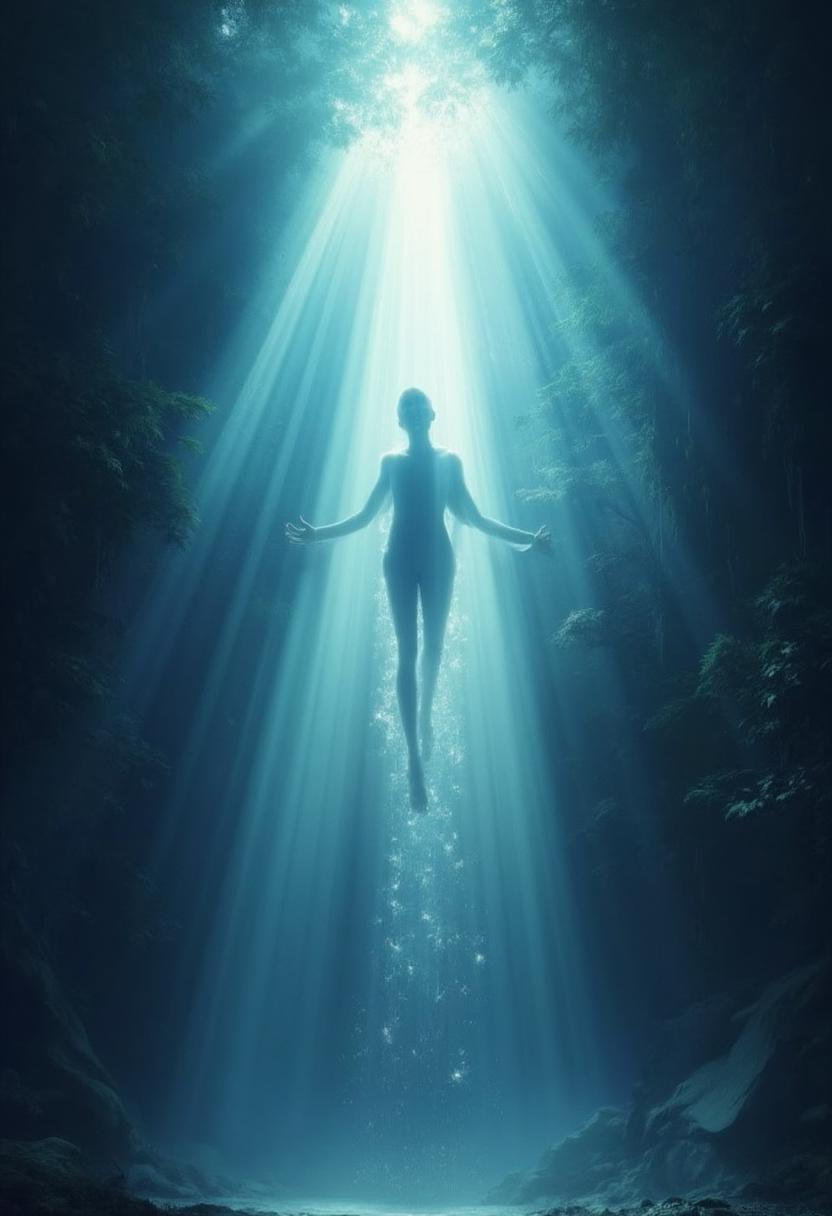 A woman is floating in the water with her arms outstretched - SeaArt AI