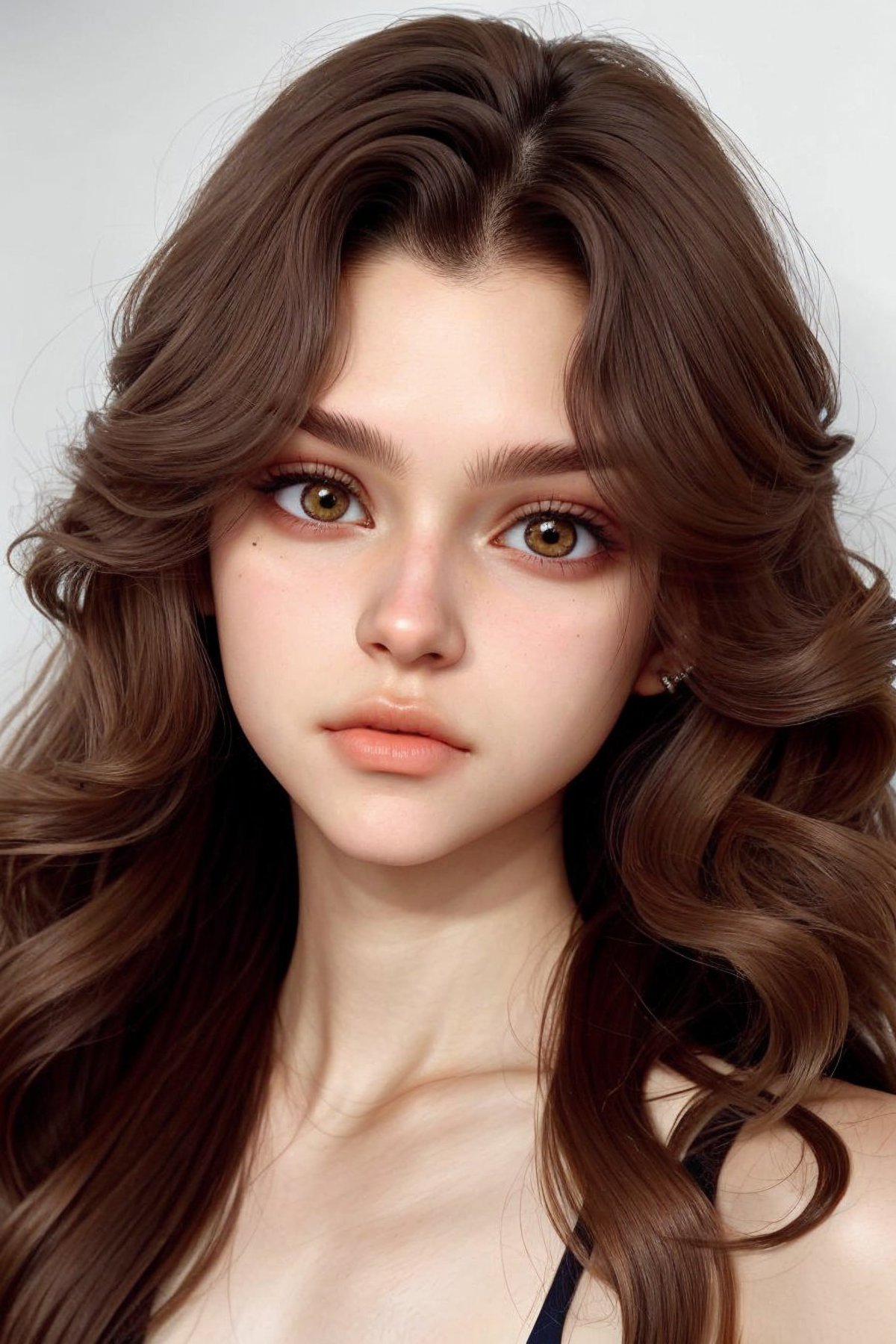 A woman with long brown hair and a black bra top - SeaArt AI