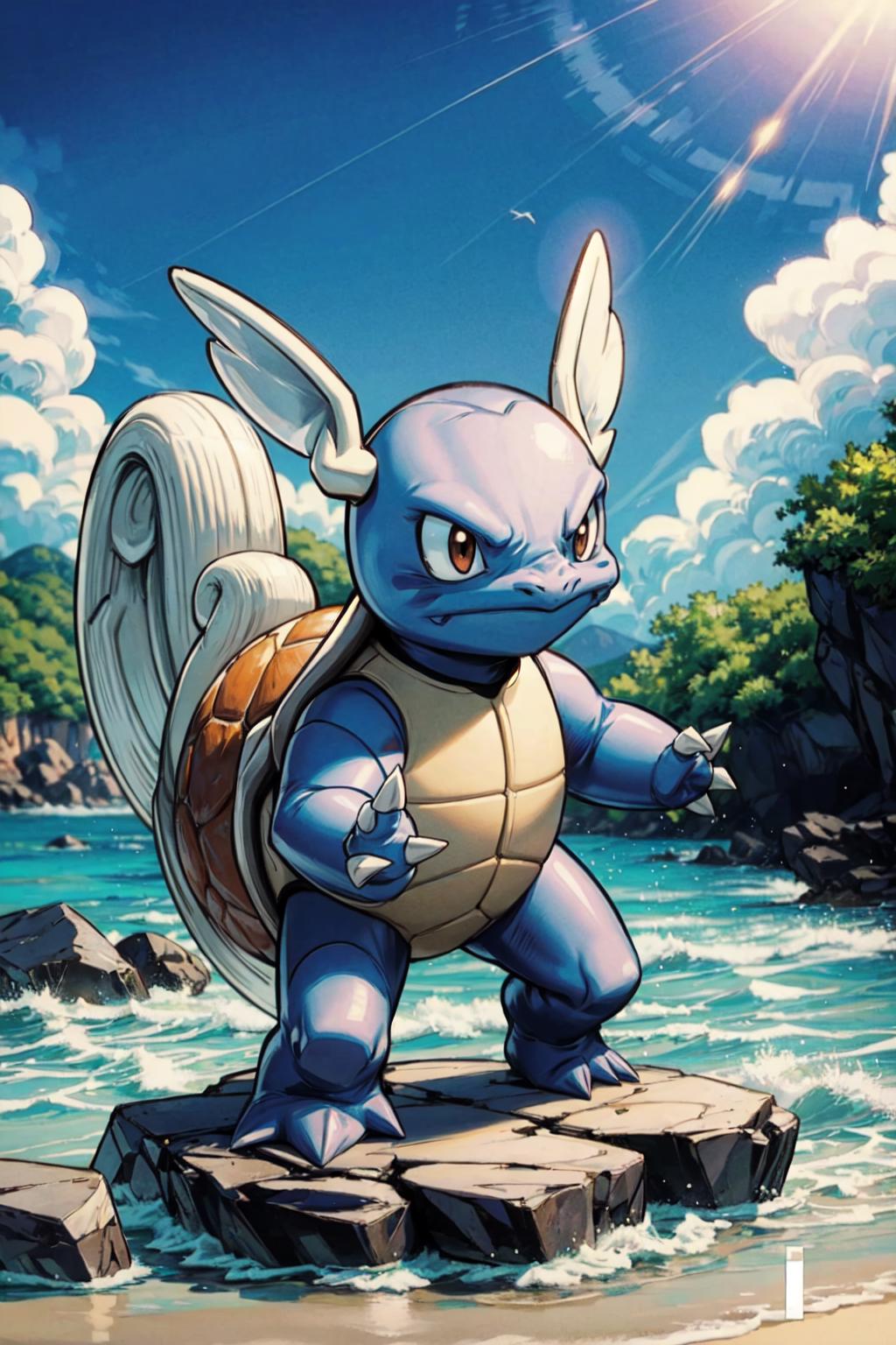 A cartoon picture of a pokemon character standing on a rock - SeaArt AI