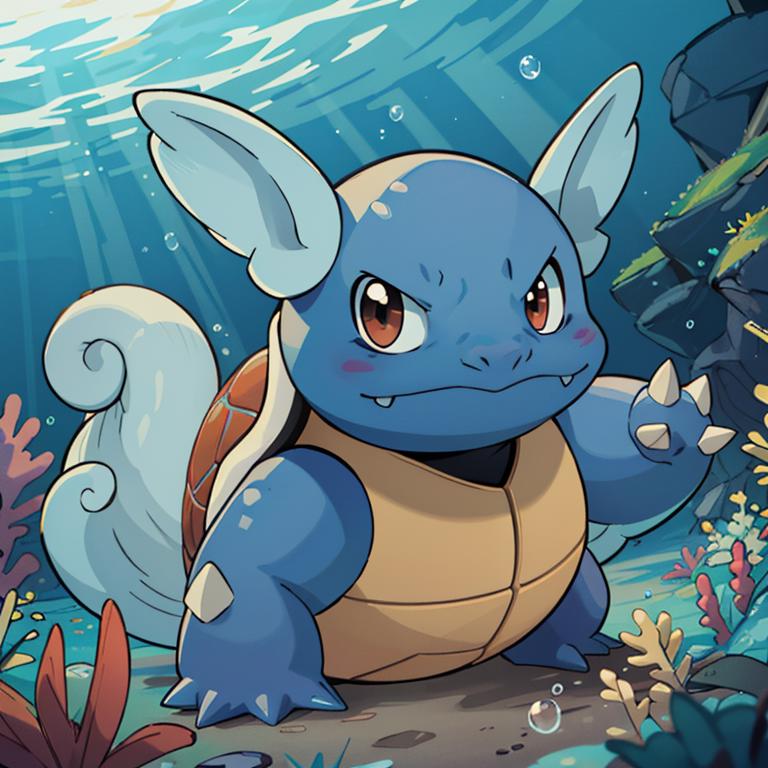 A cartoon image of a small blue and brown pokemon character - SeaArt AI