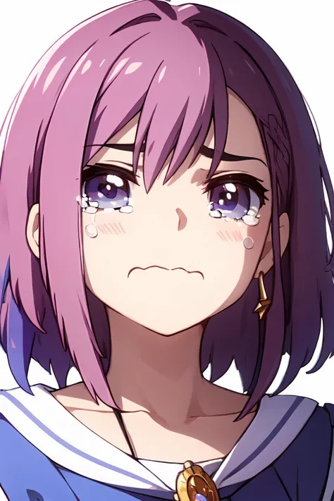 Anime girl with purple hair and blue eyes staring at something - SeaArt AI