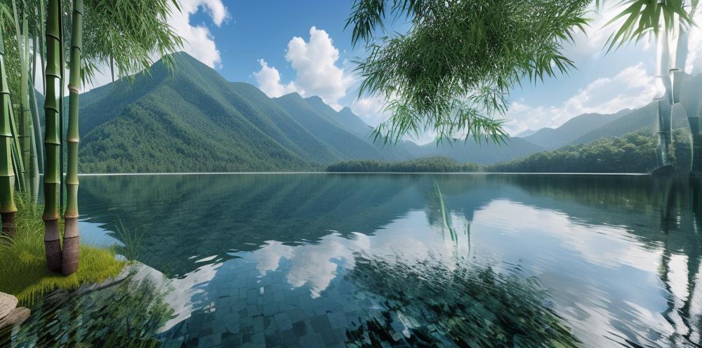 A close up of a body of water with a mountain in the background - SeaArt AI