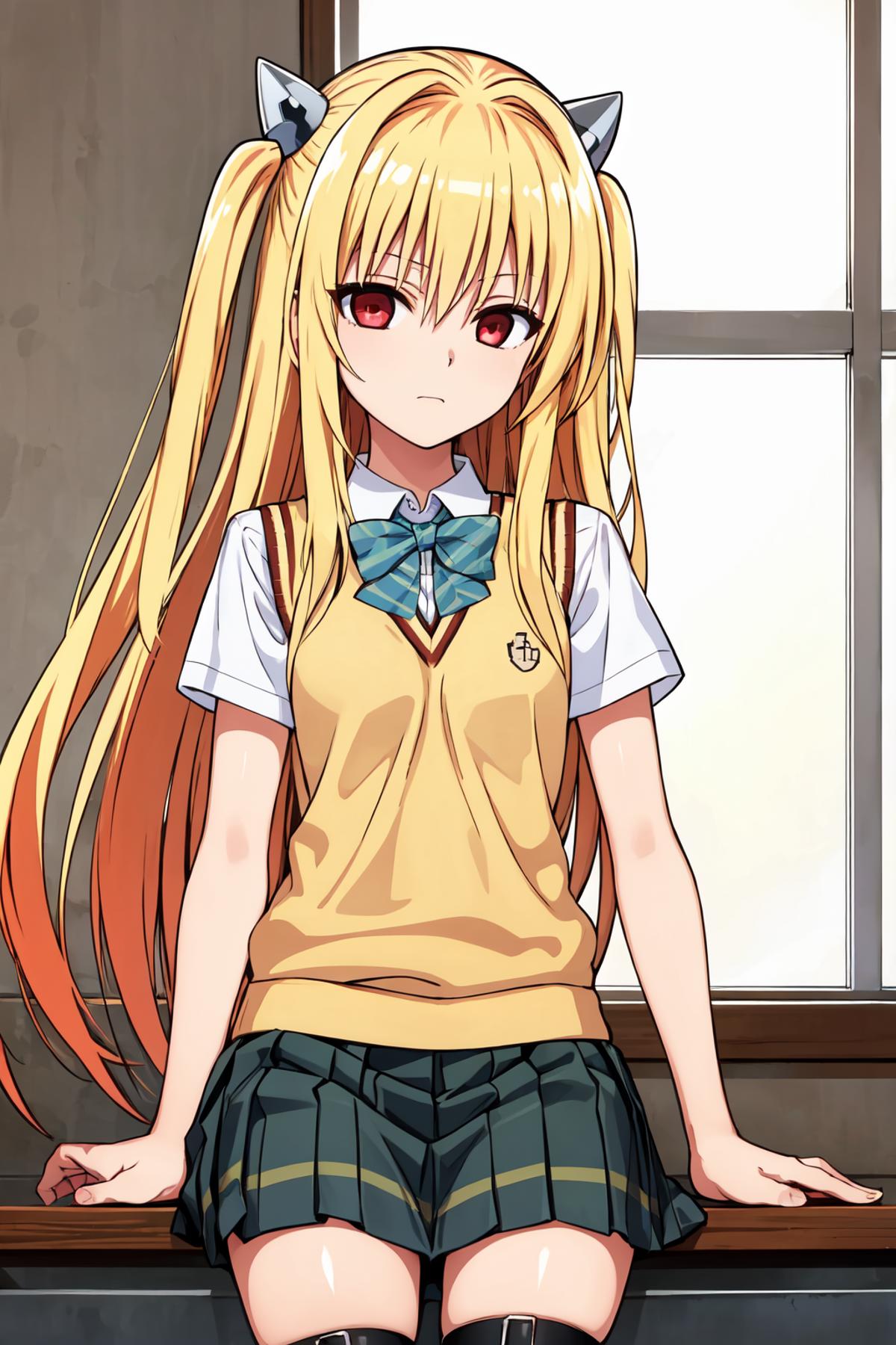 Anime girl sitting on a window sill with her legs crossed - SeaArt AI