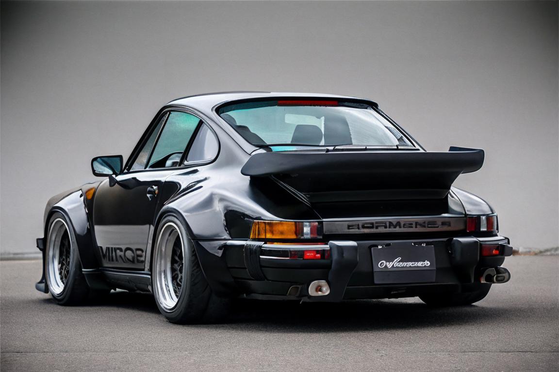 A close up of a black porsche 911 parked in a parking lot - SeaArt AI