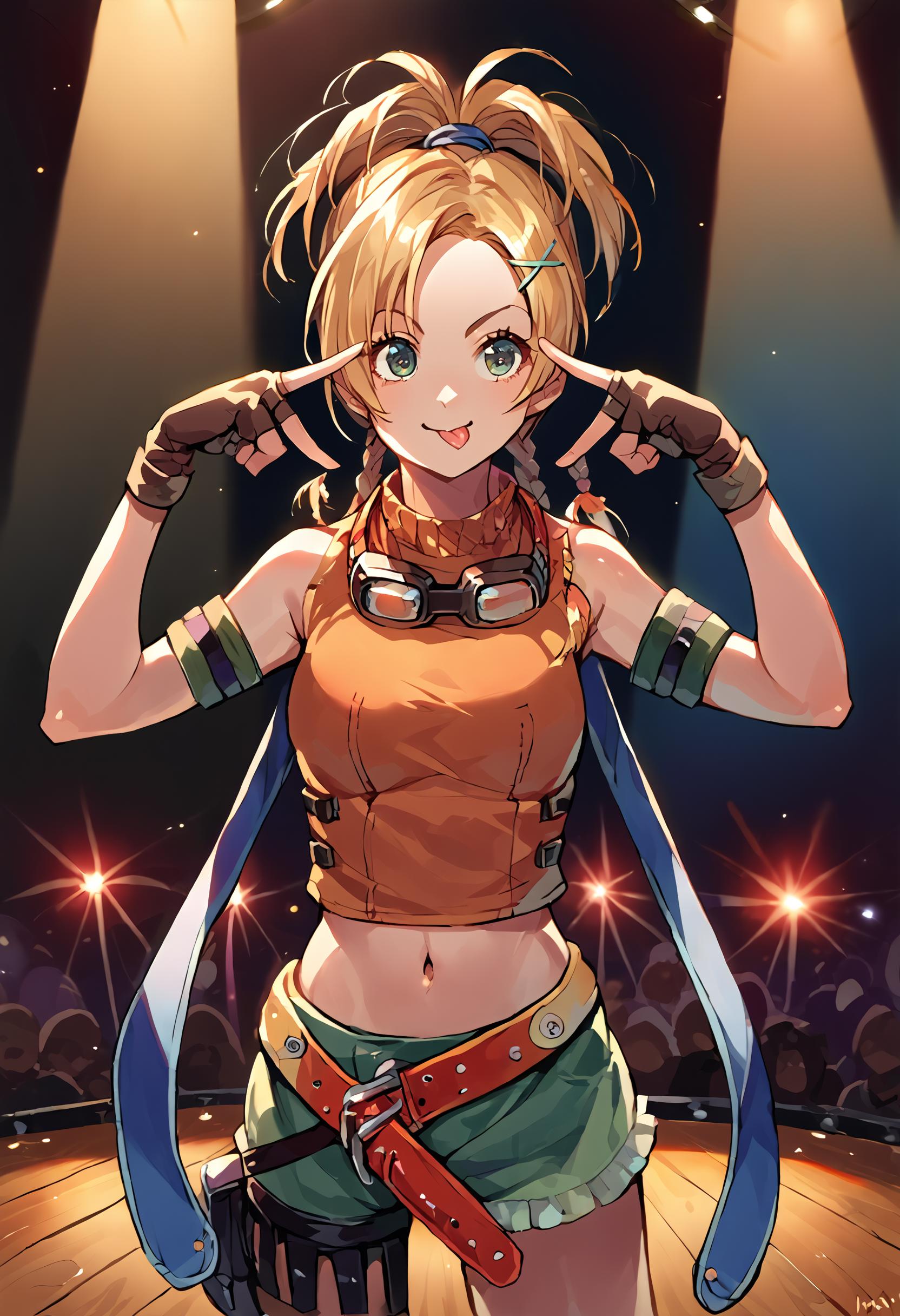 A woman in a short skirt and a brown top holding a knife - SeaArt AI