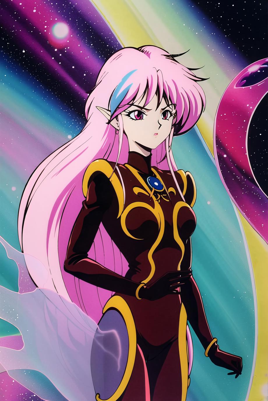 A close up of a woman in a space suit with a pink hair - SeaArt AI