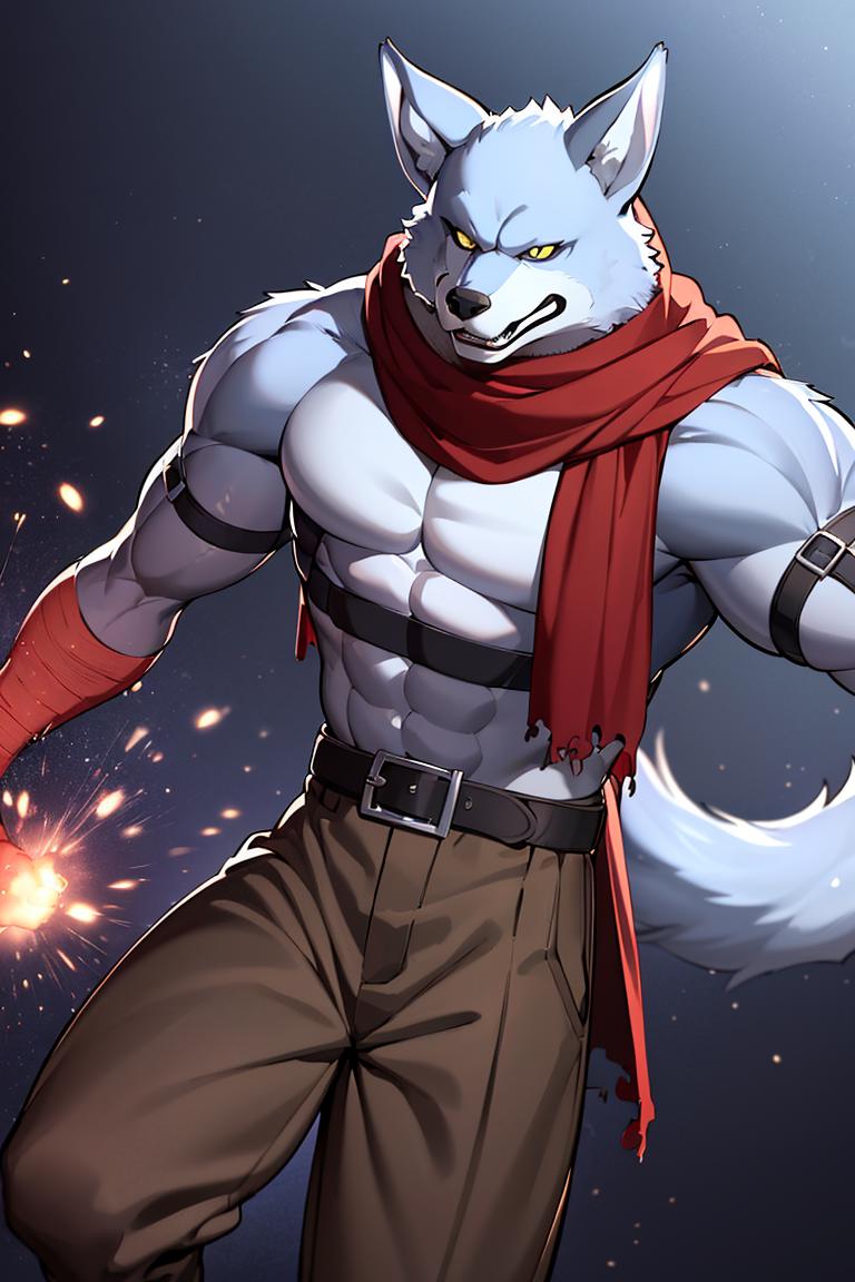 A close up of a person with a red scarf and a white wolf - SeaArt AI