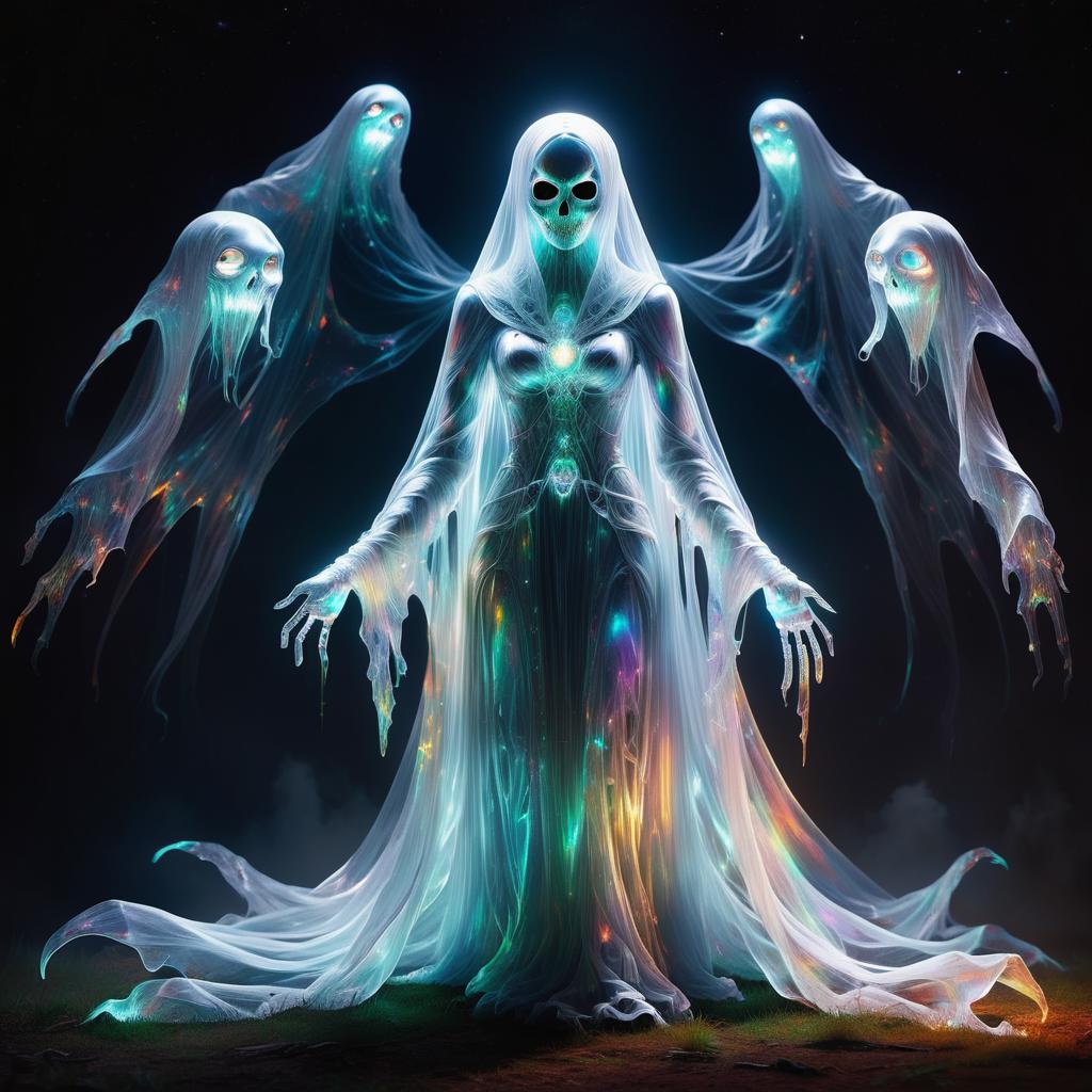 A woman in a ghost costume standing in front of a fire - SeaArt AI