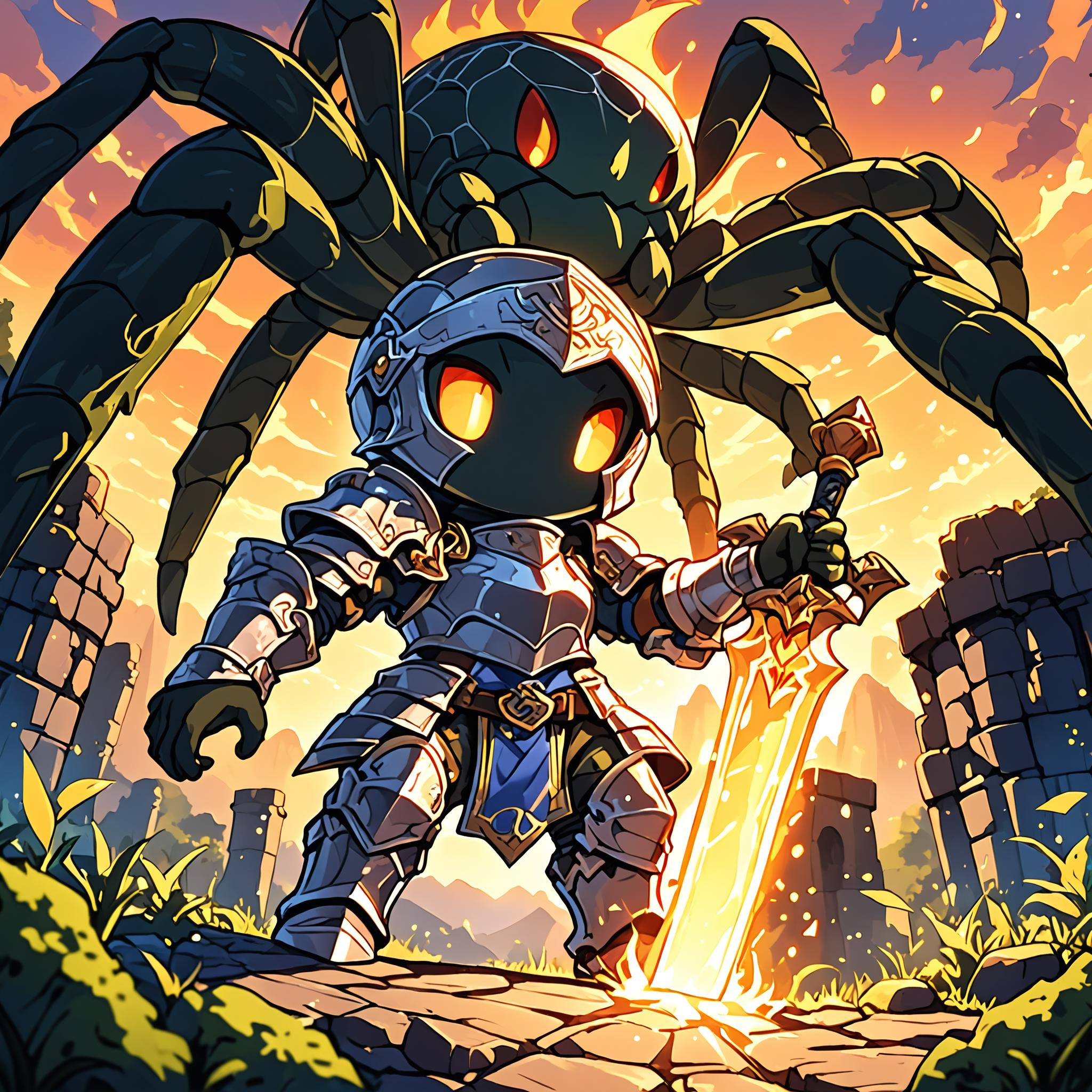 A cartoon image of a giant spider attacking a man in a suit - SeaArt AI