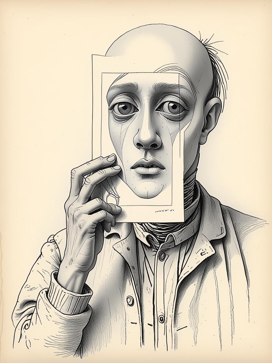 Arafed drawing of a man holding a picture of himself - SeaArt AI