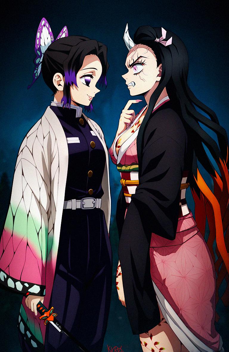 Two anime characters are standing next to each other - SeaArt AI