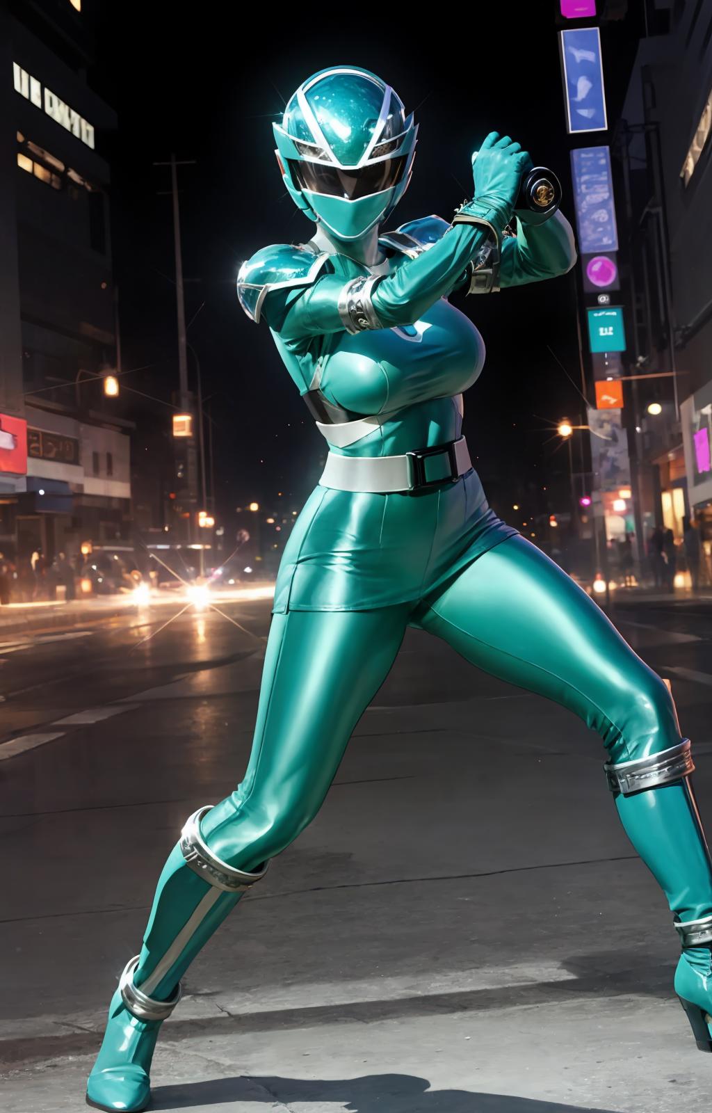 Arafed image of a woman in a green power ranger costume - SeaArt AI