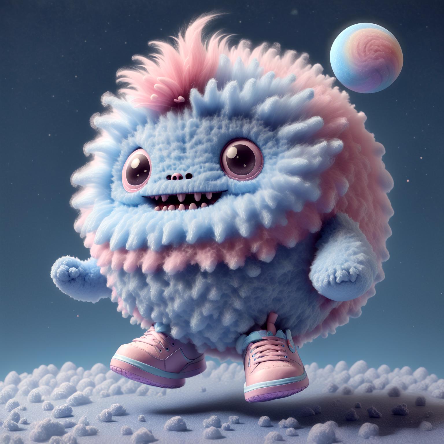 A close up of a fluffy blue monster with pink hair and a ball - SeaArt AI