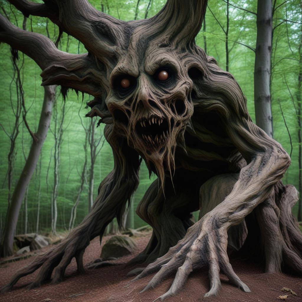 A close up of a creepy looking tree in a forest - SeaArt AI
