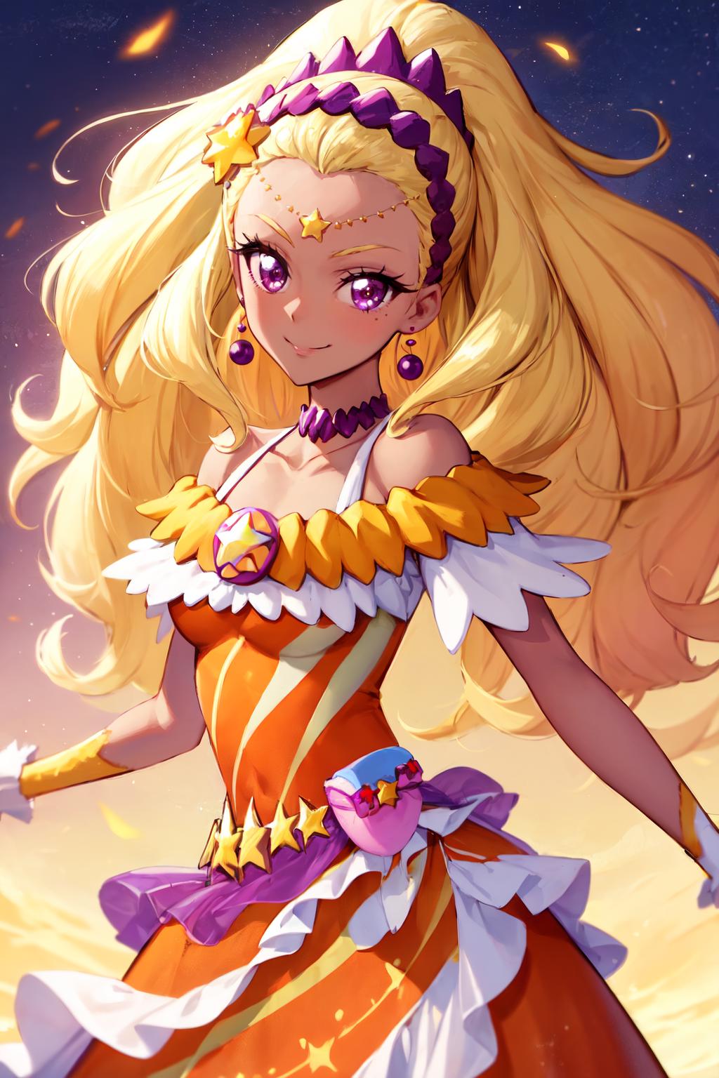 A cartoon image of a woman in a dress with a star on her head - SeaArt AI