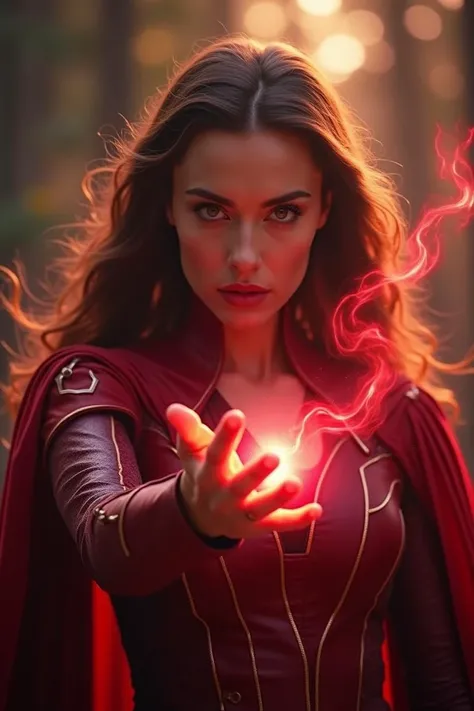 A woman in a red cape holding a glowing ball - SeaArt AI