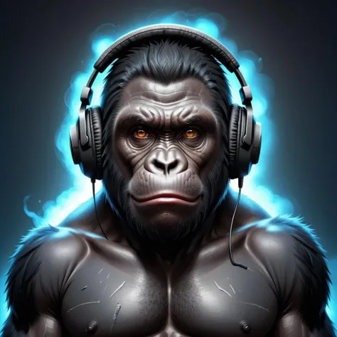 A man with headphones on and a gorilla face - SeaArt AI