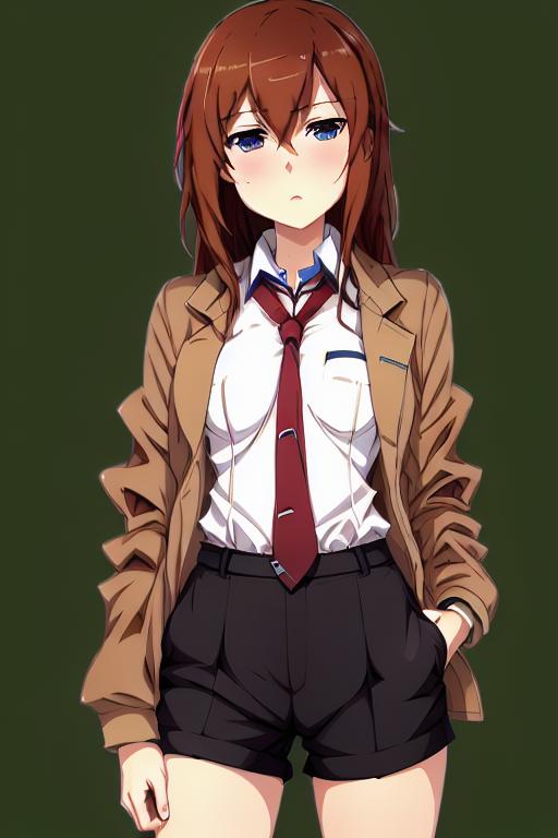 Anime girl in short shorts and a jacket with a tie - SeaArt AI