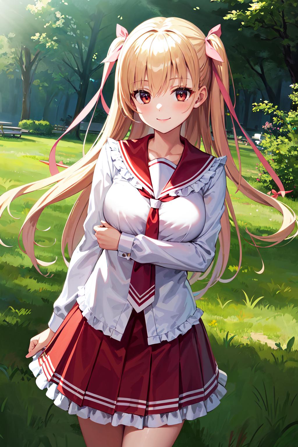 Anime girl in a school uniform standing in a field - SeaArt AI
