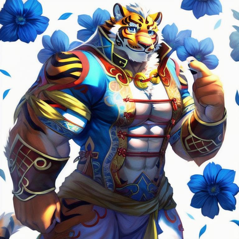 A close up of a tiger with a flower background - SeaArt AI