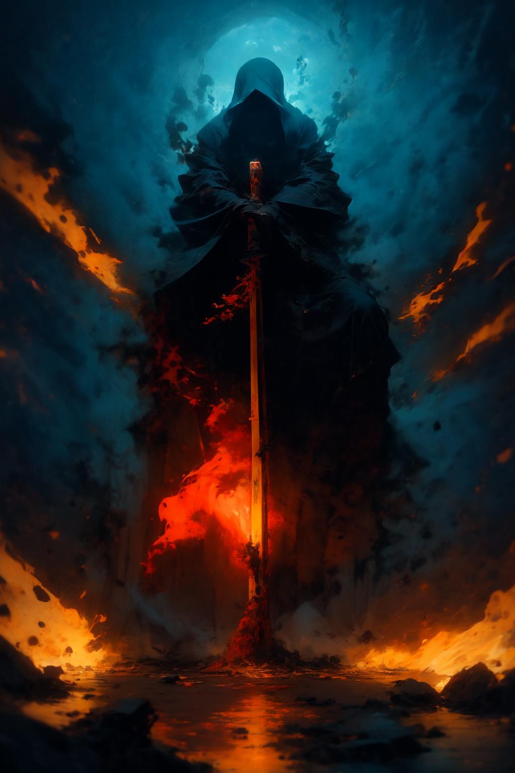 A dark knight standing in front of a bright light - SeaArt AI