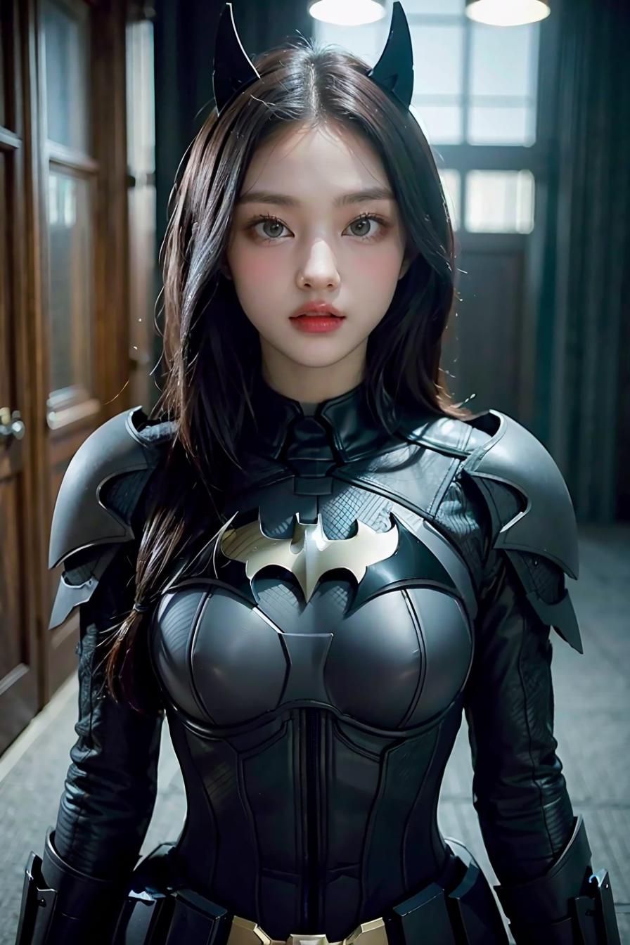 A close up of a woman in a batman costume posing for a picture - SeaArt AI